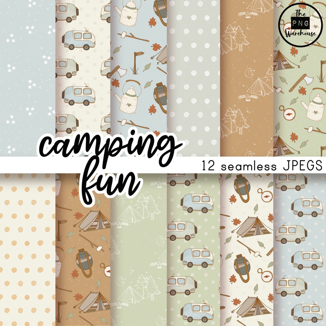 CAMPING FUN - Digital Paper Pack - 12 Jpegs - Instant Download - 300dpi ...