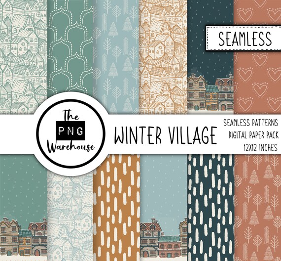 WINTER VILLAGE PATTERNS Digital Paper Pack 12 Jpegs | Etsy