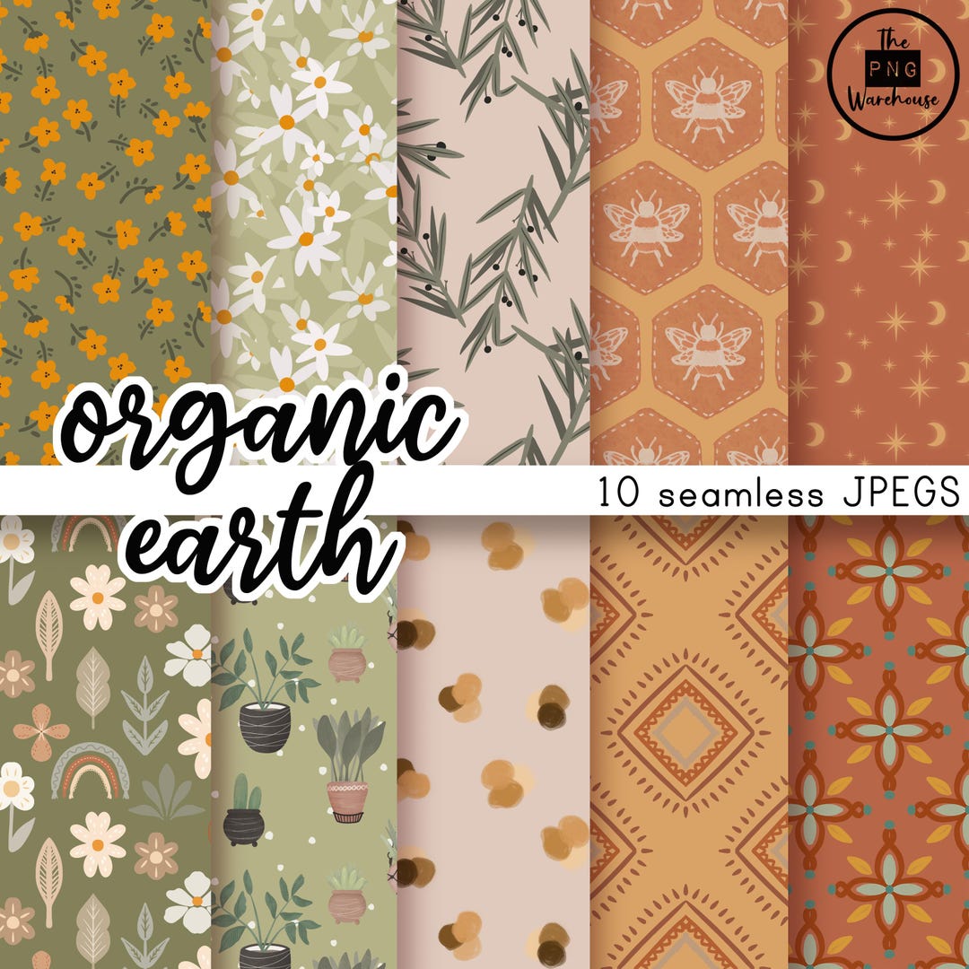 Organic Earth Seamless Digital Paper Pack – 10 Rustic Nature-inspired ...