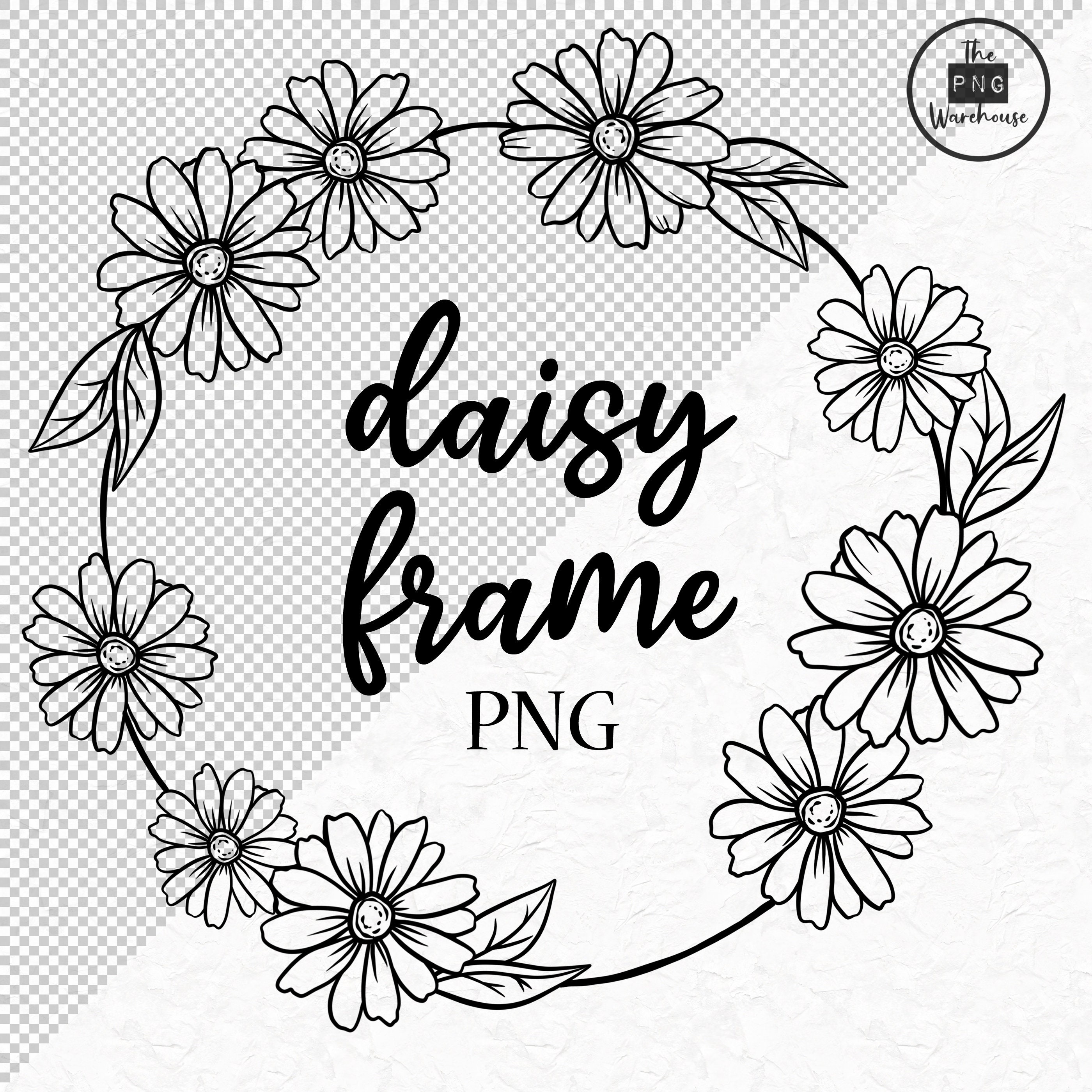 DAISY Frame WREATH - Hand Drawn Floral Frame - Very Large Png ...