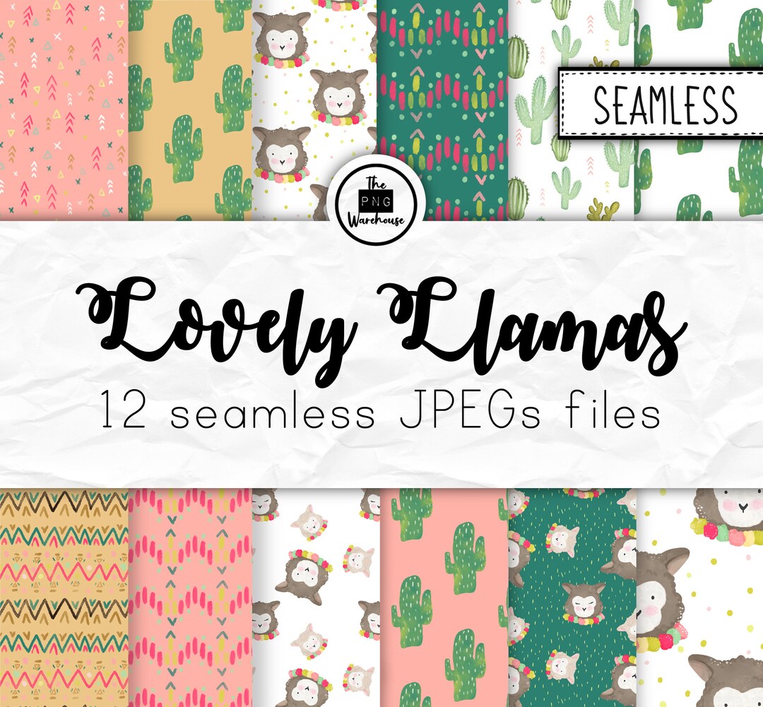 LOVELY LLAMAS SEAMLESS Digital Paper Pack 12 Jpegs Instant Download ...