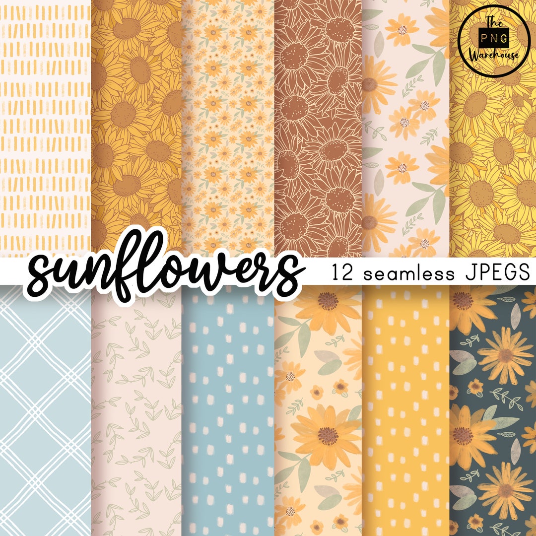SUNFLOWERS - Digital Paper Pack - 12 Jpegs - Instant Download - 300dpi ...