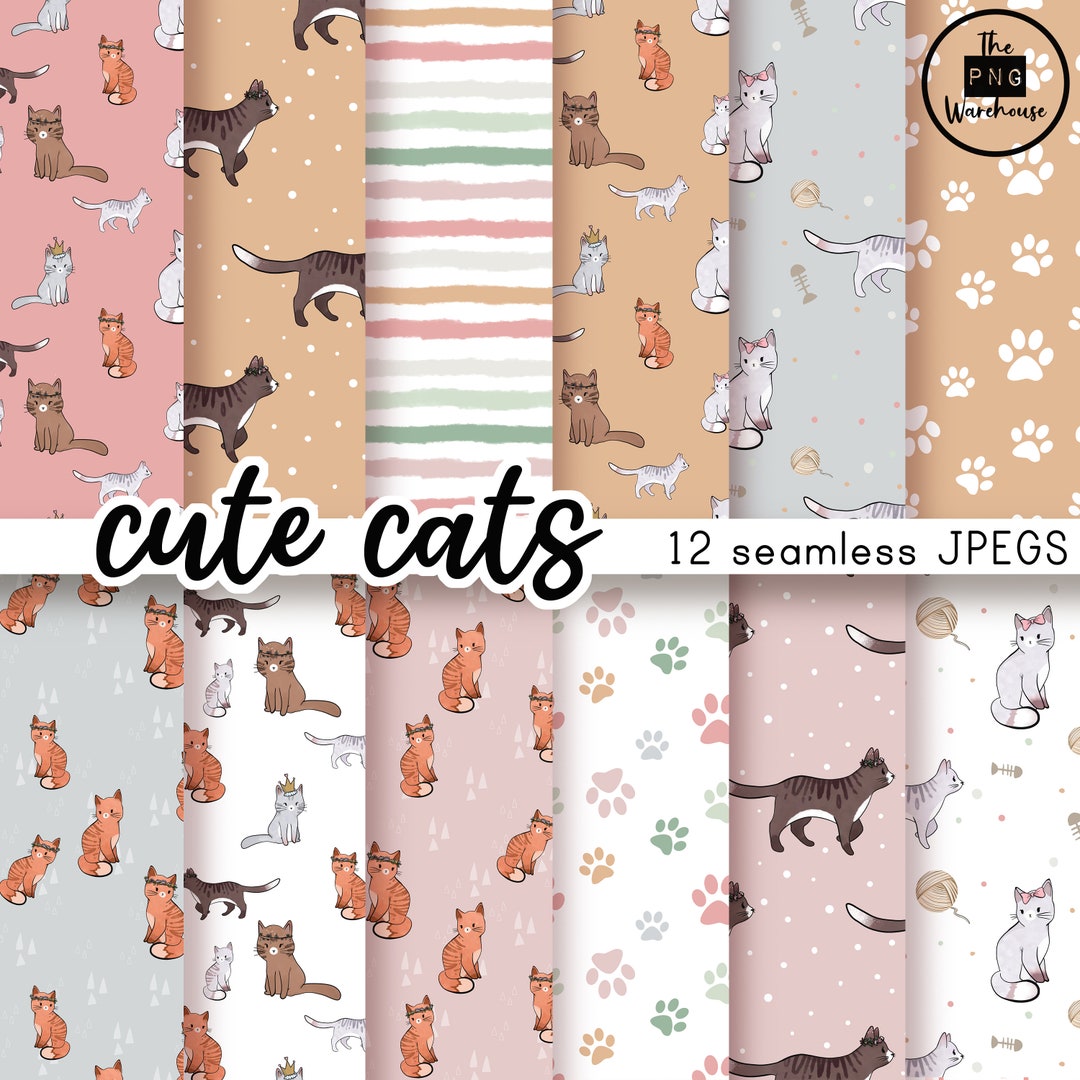 CUTE CATS - Digital Paper Pack - 12 Jpegs - Instant Download - 300dpi ...