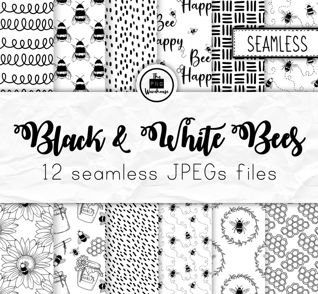 BLACK and WHITE BEES Digital Paper Pack 12 Jpegs Instant - Etsy