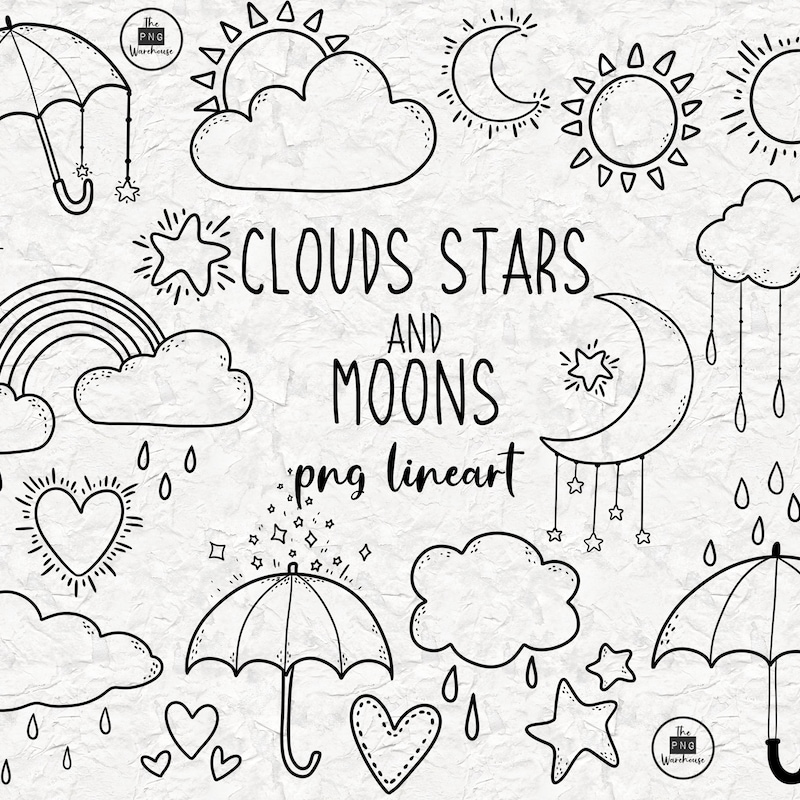 Cloud and Stars Line Art - Etsy