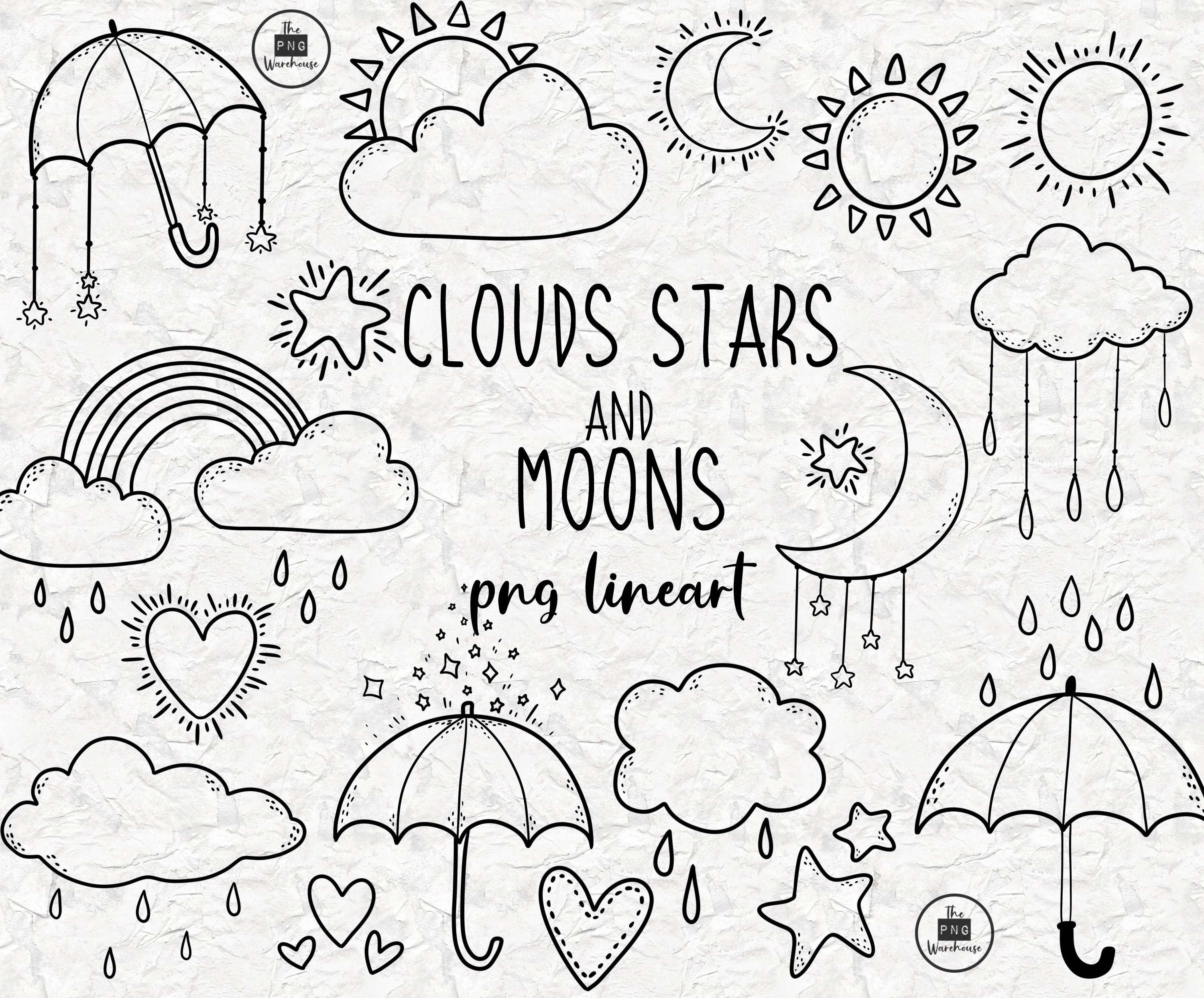 Hand Drawn Cloud Clip Art - Etsy