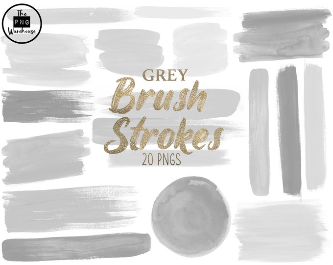 GREY BRUSH STROKES - 20 Png Clip Art Designs - Instant Download 300 Dpi ...