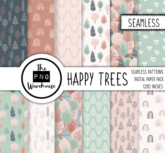 HAPPY TREES Digital Paper Pack 12 Jpegs Instant Download - Etsy