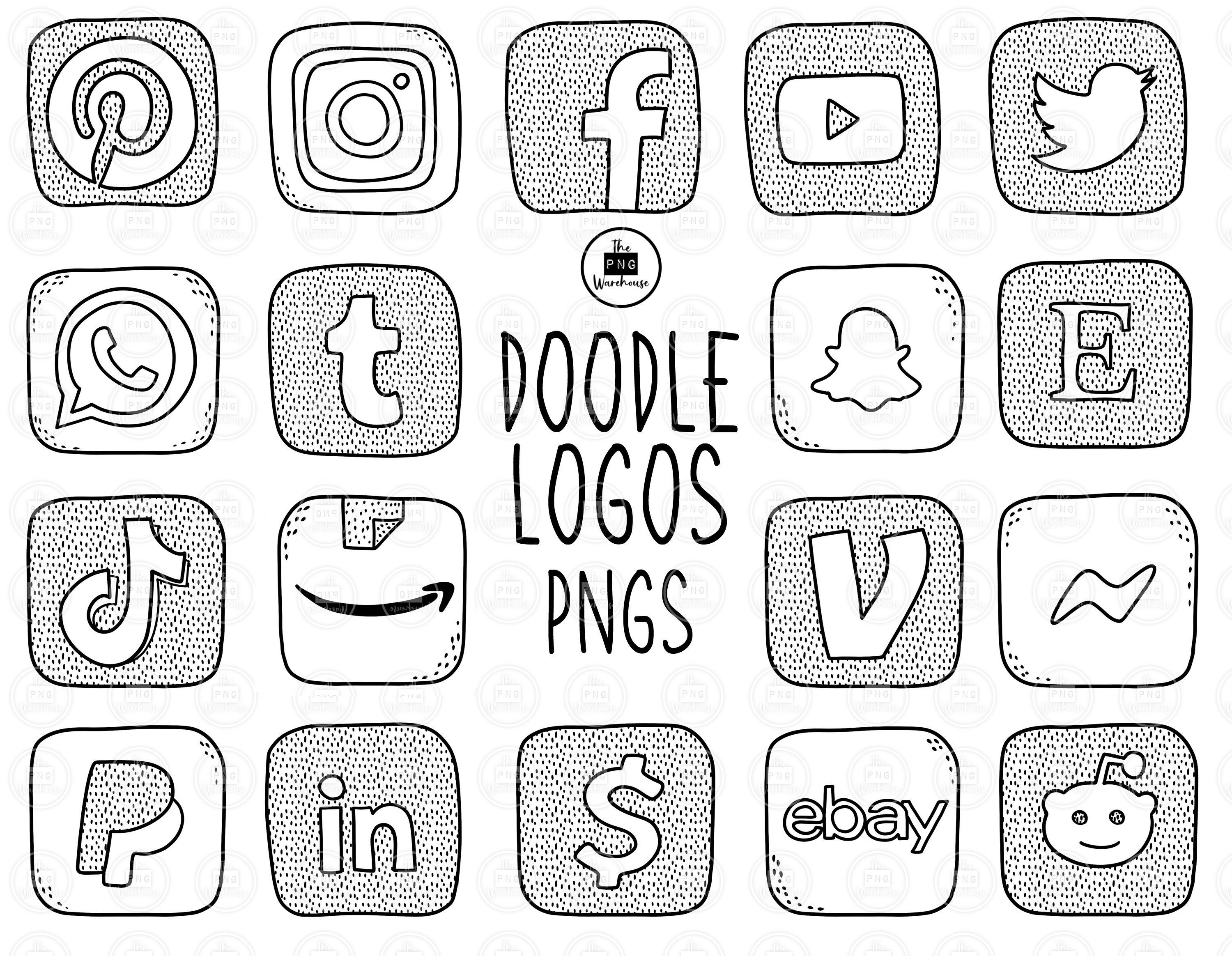 DOODLE LOGOS Lineart Elements 18 png clip art designs | Etsy