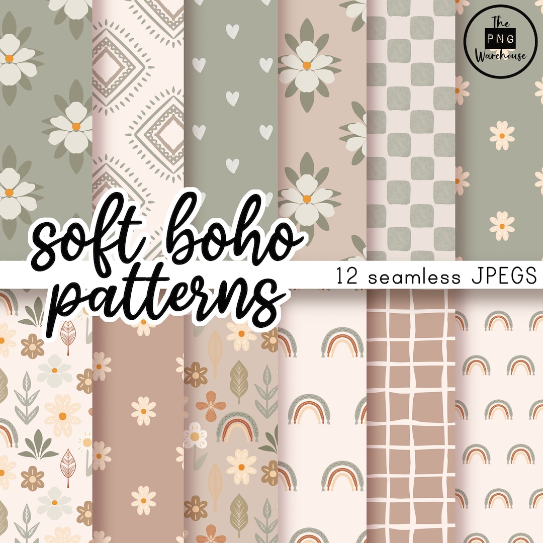 SOFT BOHO Patterns - Digital Paper Pack - 12 Jpegs - Instant Download ...