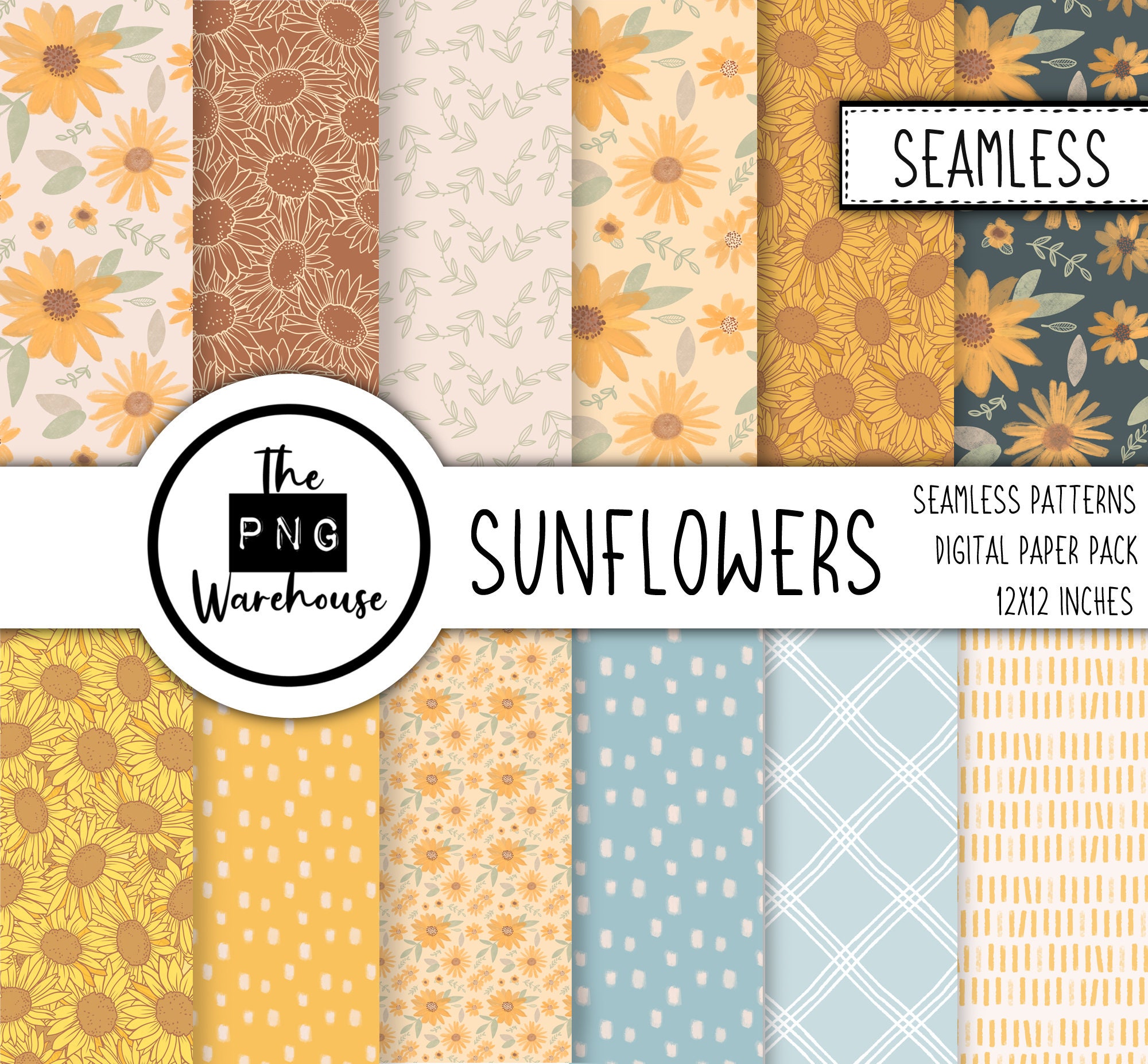 SUNFLOWERS Digital Paper Pack 12 Jpegs Instant Download - Etsy