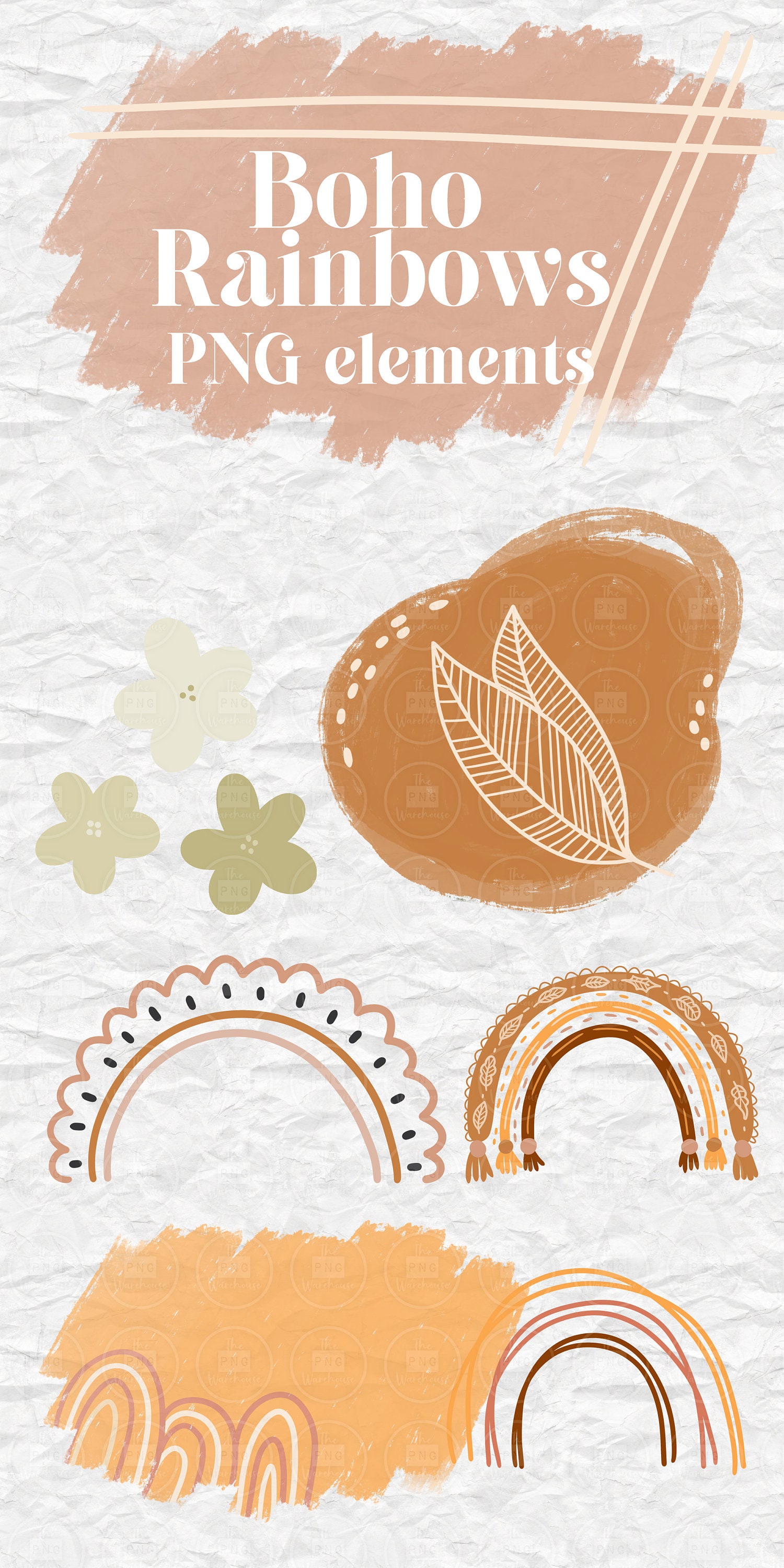 BOHO RAINBOWS + SHAPES - 52 Png Clip Art Designs - Instant Download 300 ...