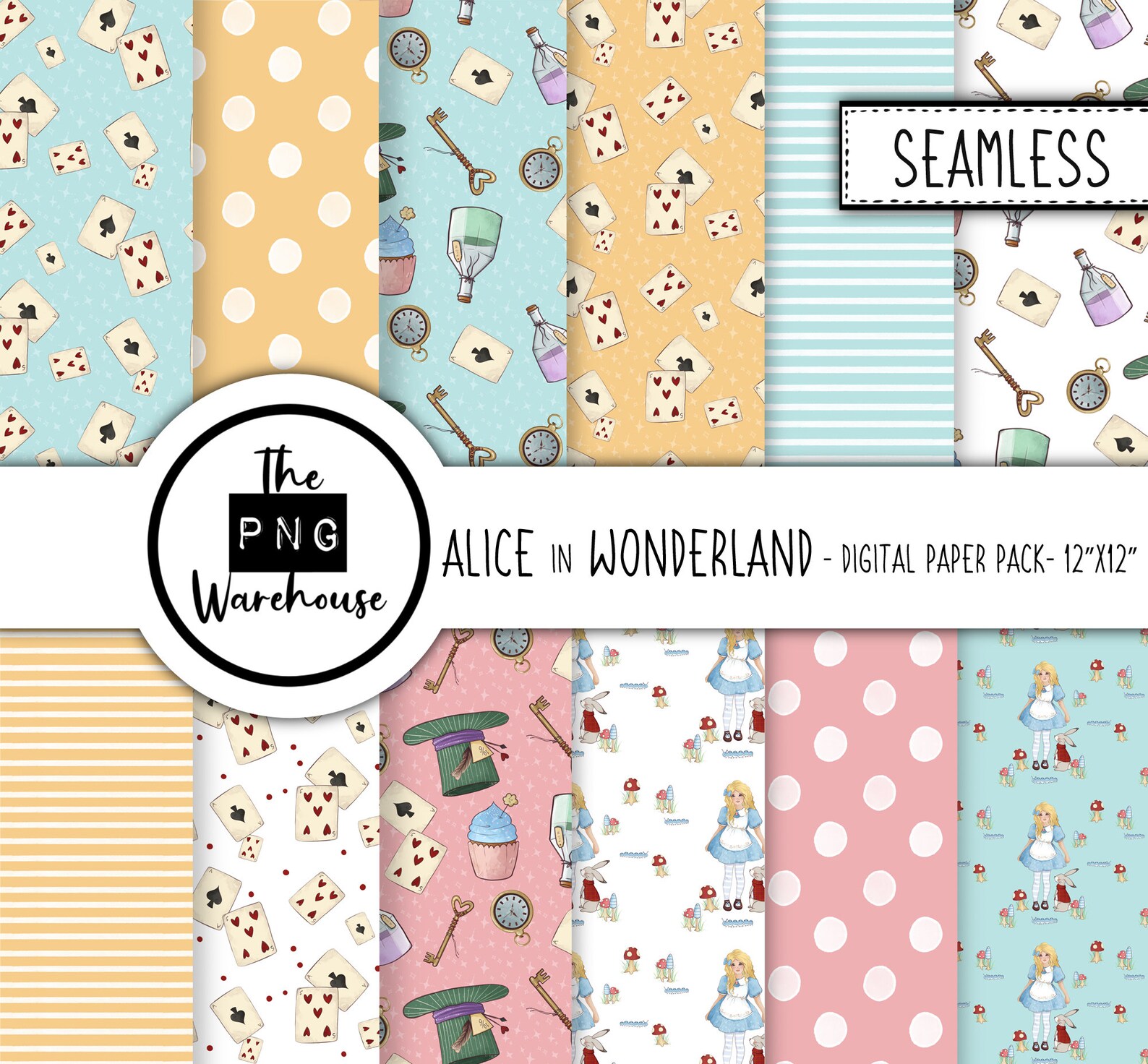 ALICE in WONDERLAND Digital Paper Pack 12 JPegs instant | Etsy