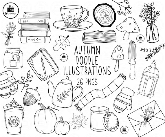 AUTUMN DOODLES Lineart Elements 29 Png Clip Art Designs | Etsy