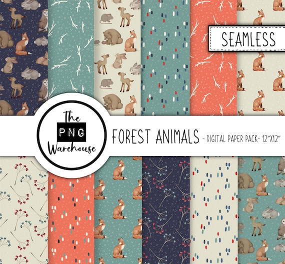 FOREST ANIMALS Digital Paper Pack 12 Jpegs Instant - Etsy
