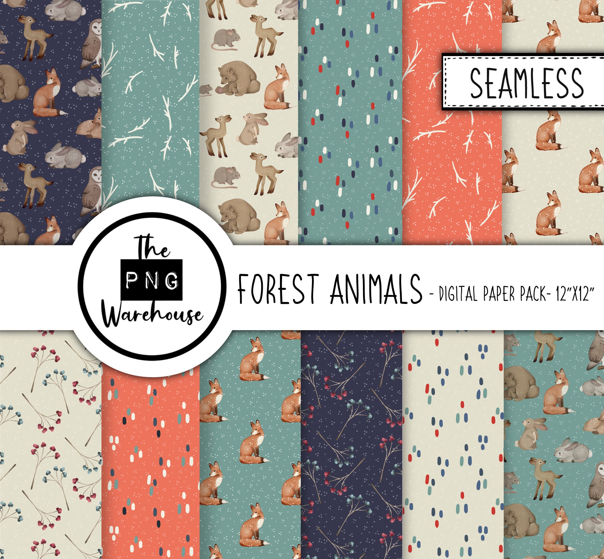 FOREST ANIMALS Digital Paper Pack 12 Jpegs Instant - Etsy