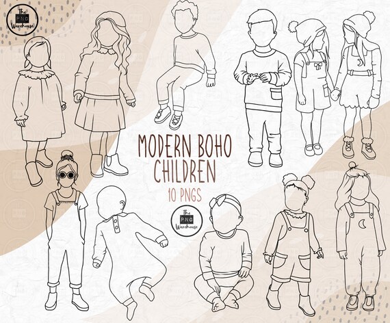 BOHO KIDS Lineart Elements 10 Png Clip Art Designs - Etsy