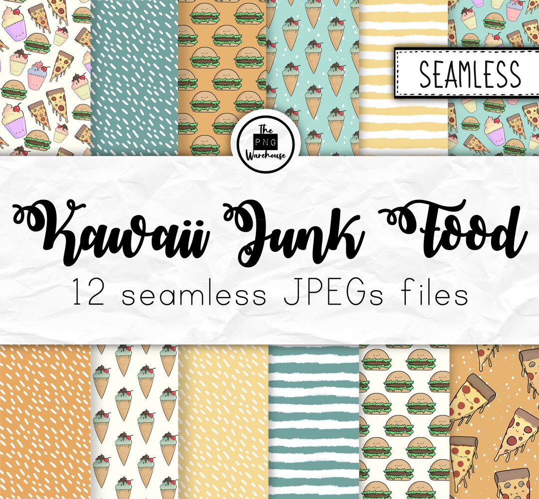 KAWAII FAST FOOD - Digital Paper Pack - 12 Jpegs - Instant Download ...
