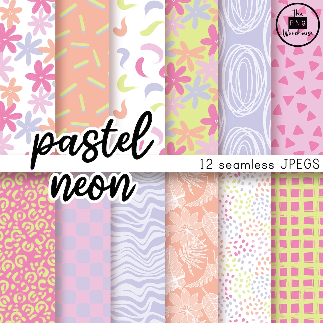 Pastel Neon Patterns - Digital Paper Pack - 12 Jpegs - Instant Download ...