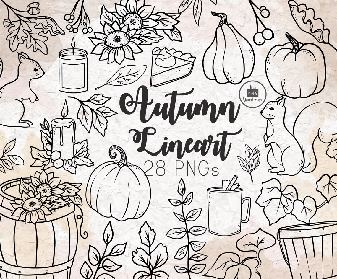 AUTUMN Lineart Elements - 28 Png Clip Art Designs - Instant Download ...
