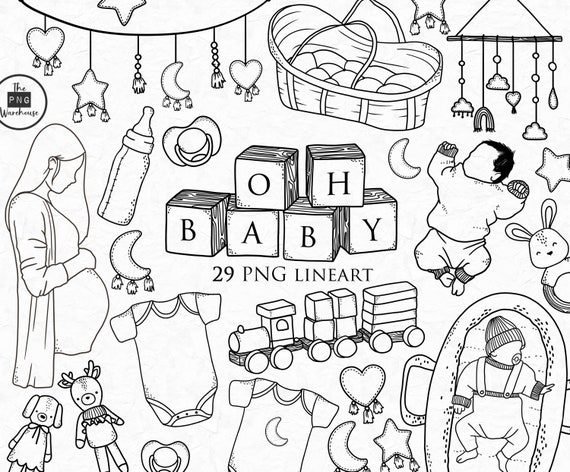 OH BABY Lineart Elements 29 Png Clip Art Designs Instant | Etsy