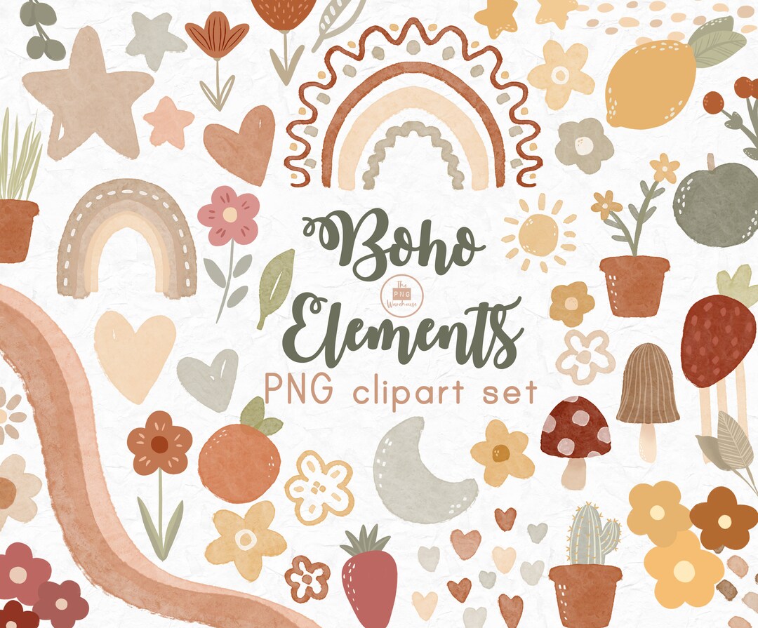 BOHO ELEMENTS - 67 Png Clip Art Designs - Instant Download 300 Dpi ...