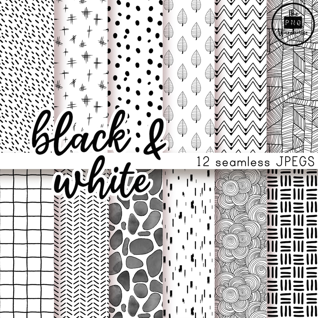 BLACK and WHITE PATTERNS - Digital Paper Pack - 12 Jpegs - Instant ...