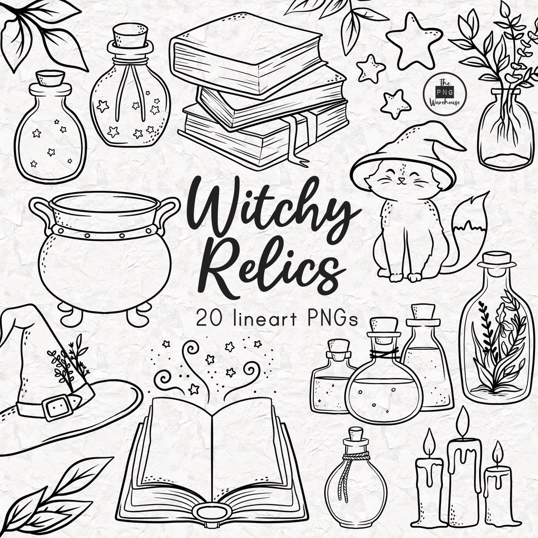 WITCHY RELICS Lineart Elements - 20 Png Clip Art Designs - Instant ...