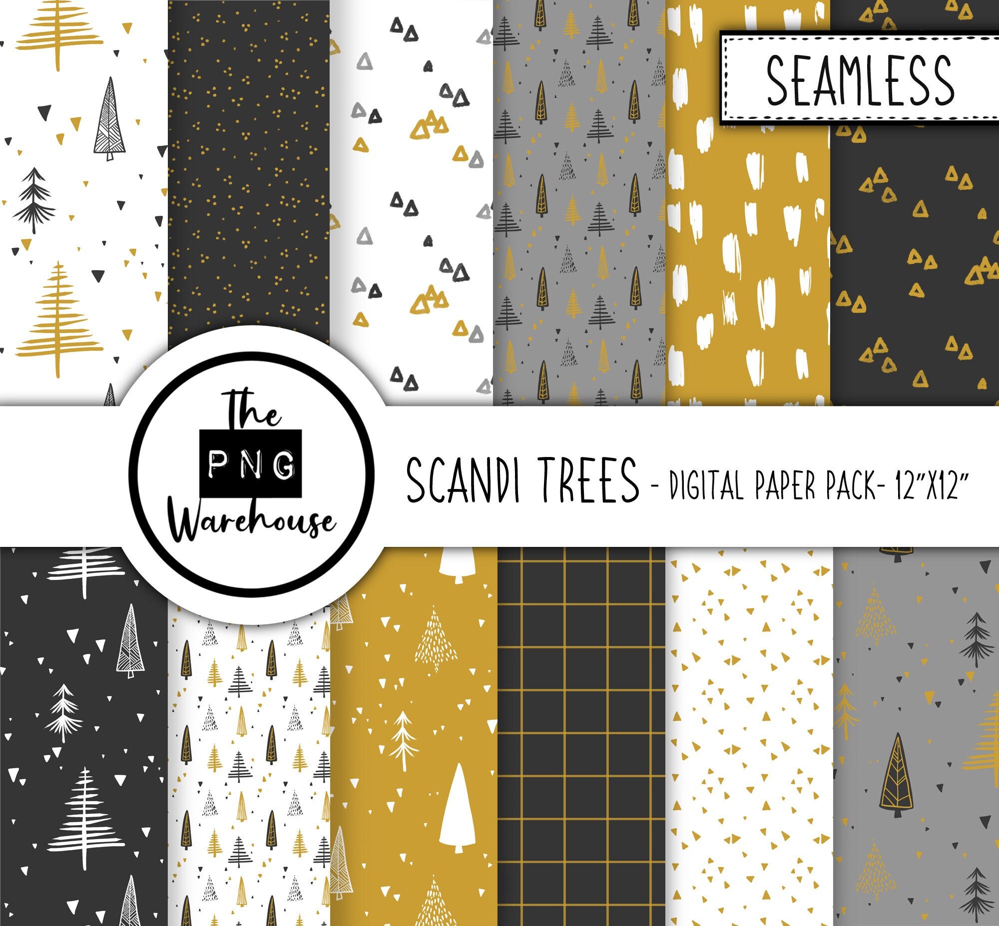 SCANDI TREES Digital Paper Pack 12 JPegs instant | Etsy