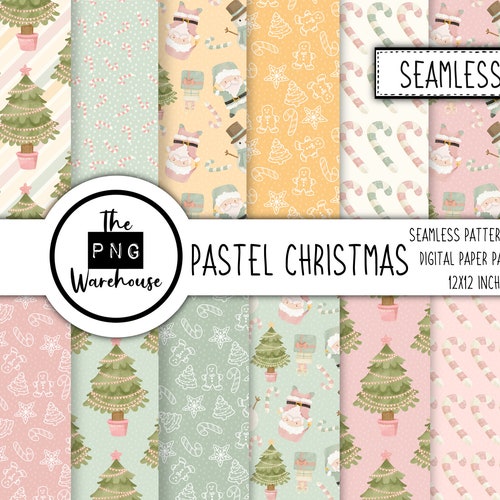 PASTEL CHRISTMAS Digital Paper Pack 12 Jpegs Instant - Etsy