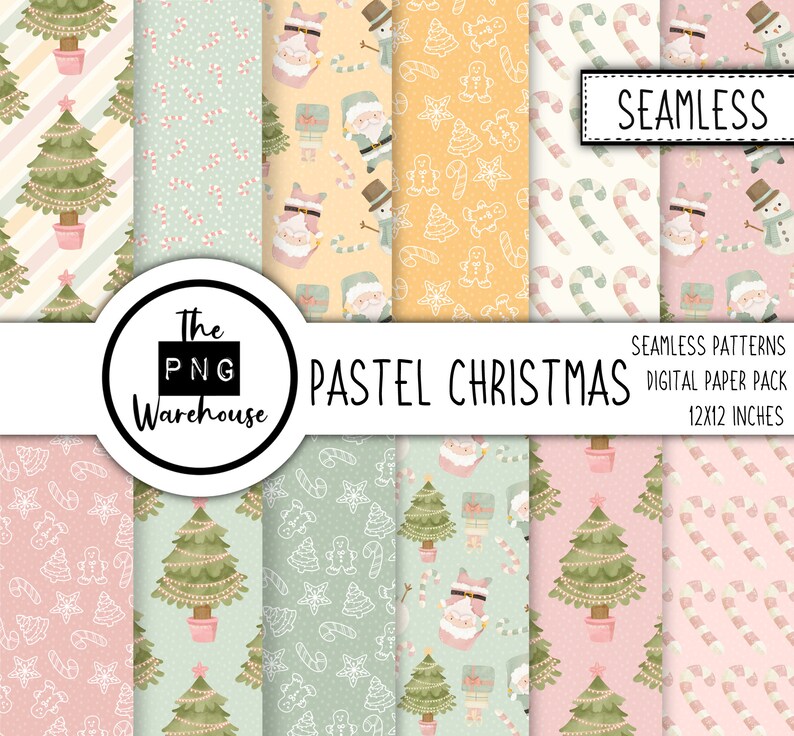 PASTEL CHRISTMAS Digital Paper Pack 12 Jpegs Instant | Etsy