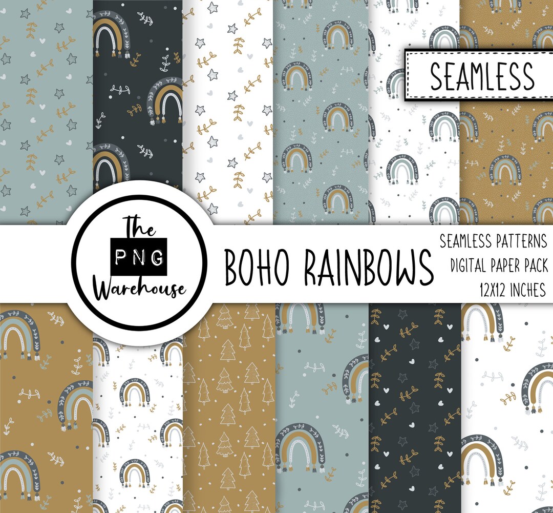 BOHO RAINBOWS PATTERNS - Digital Paper Pack - 12 Jpegs - Instant ...