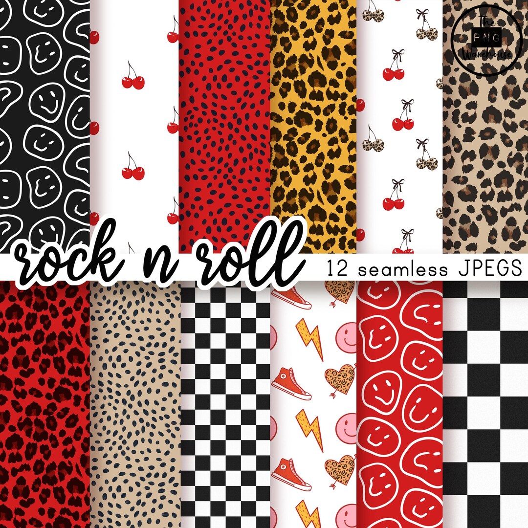 ROCK N ROLL PATTERNS Digital Paper Pack - 12 Jpegs - Instant Download ...