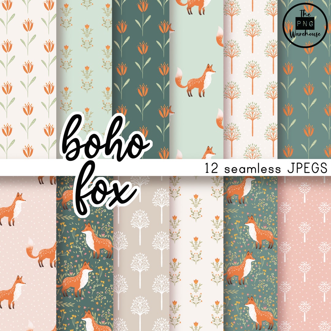 BOHO FOX PATTERNS - Digital Paper Pack - 12 Jpegs - Instant Download ...