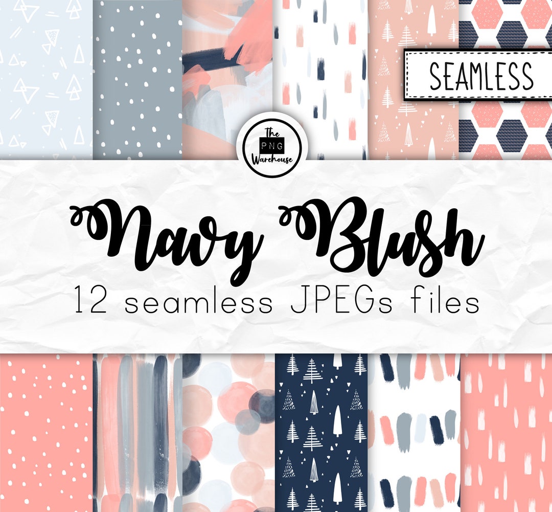 NAVY CORAL BLUSH - Digital Paper Pack - 12 Jpegs - Instant Download ...