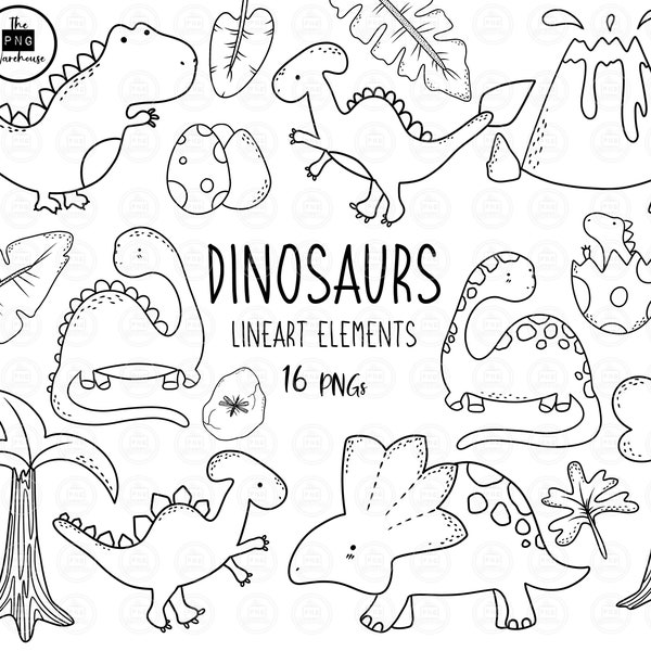 Dinosaur Black Line Clip Art - Etsy