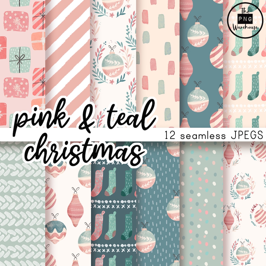 PINK and TEAL CHRISTMAS - Digital Paper Pack - 12 Jpegs - Instant ...