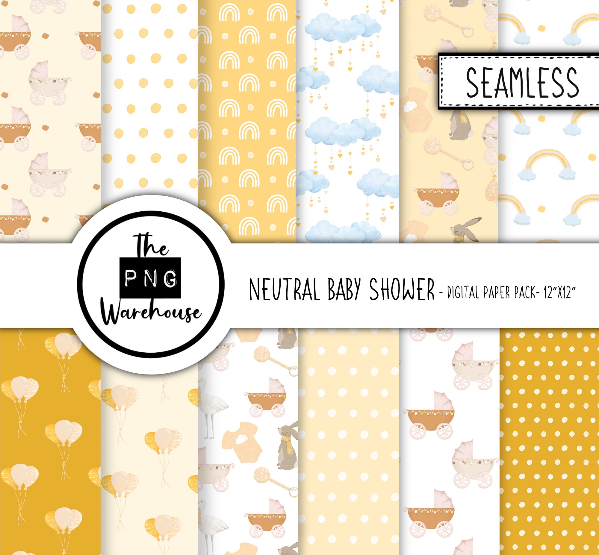 NEUTRAL BABY SHOWER Digital Paper Pack 12 Jpegs Instant - Etsy UK