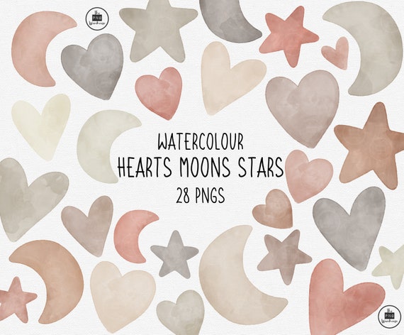 28 NEUTRAL WATERCOLOUR HEARTS Clip Art 28 Png Designs | Etsy