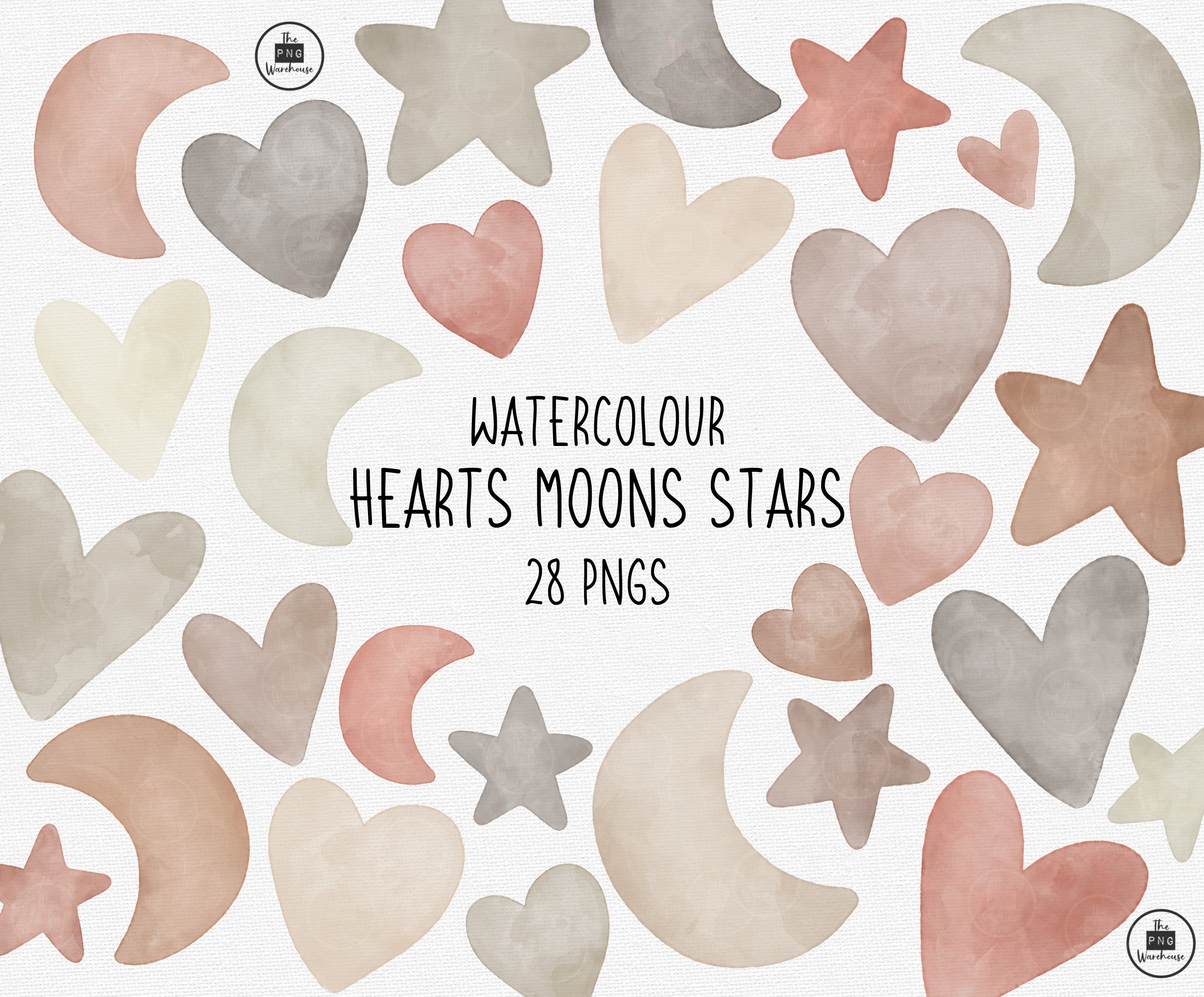 28 NEUTRAL WATERCOLOUR HEARTS Clip Art 28 Png Designs | Etsy