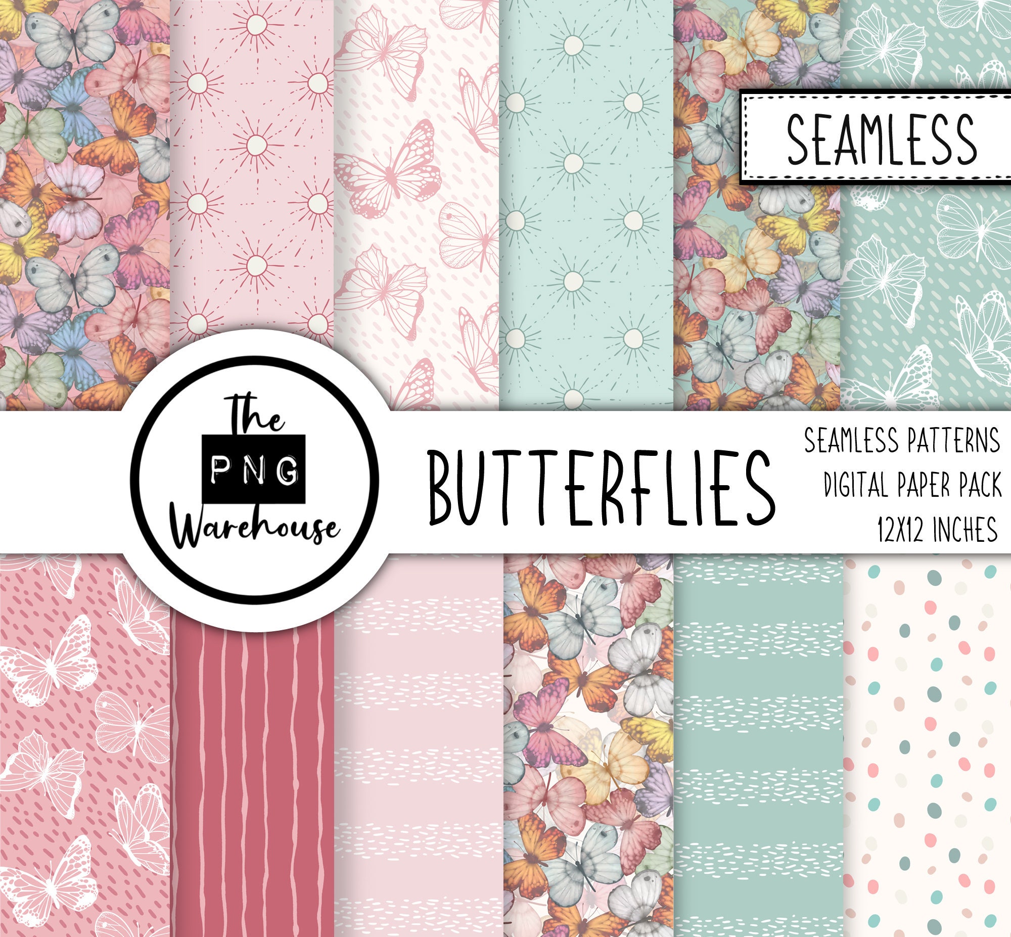 BUTTERFLIES Digital Paper Pack 12 Jpegs Instant Download - Etsy