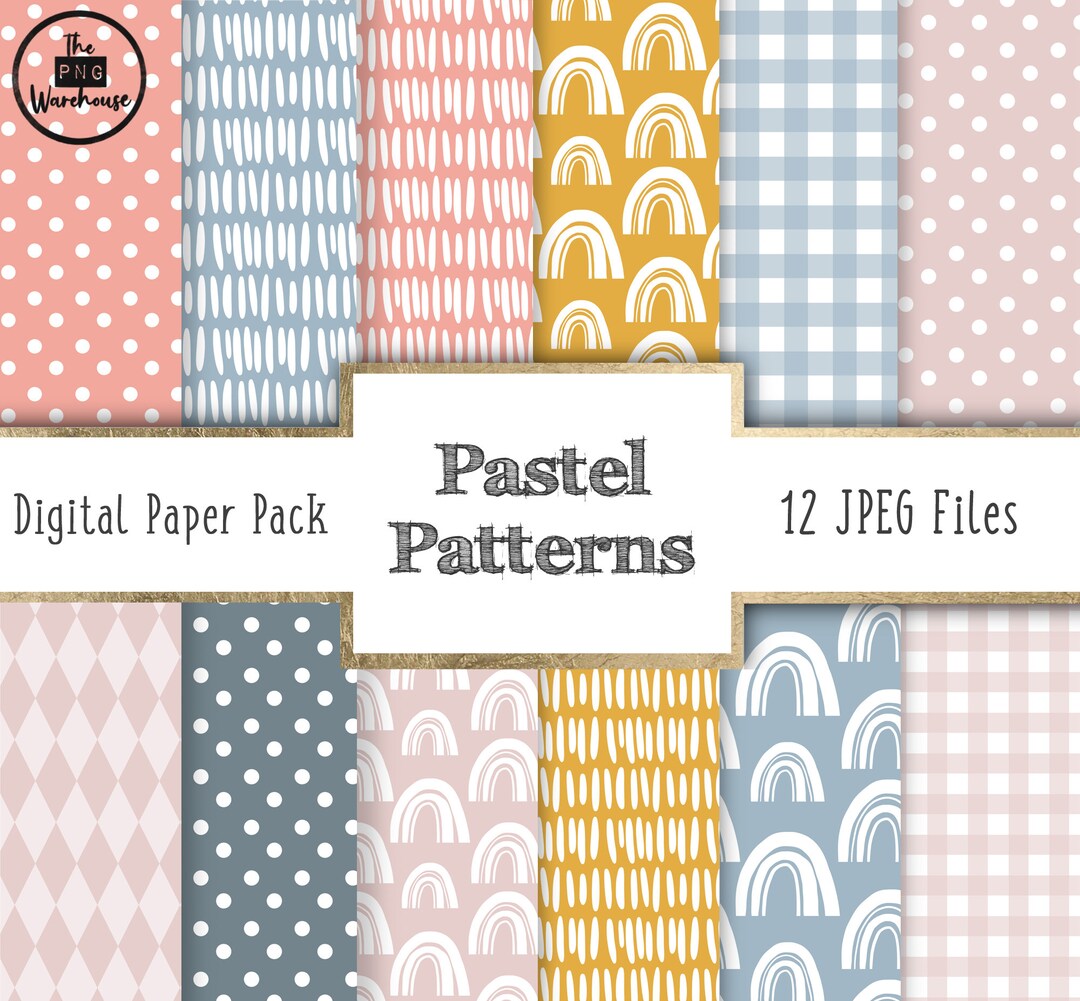 PASTEL PATTERNS Digital Paper Pack 12 Jpegs Instant Download 300dpi ...