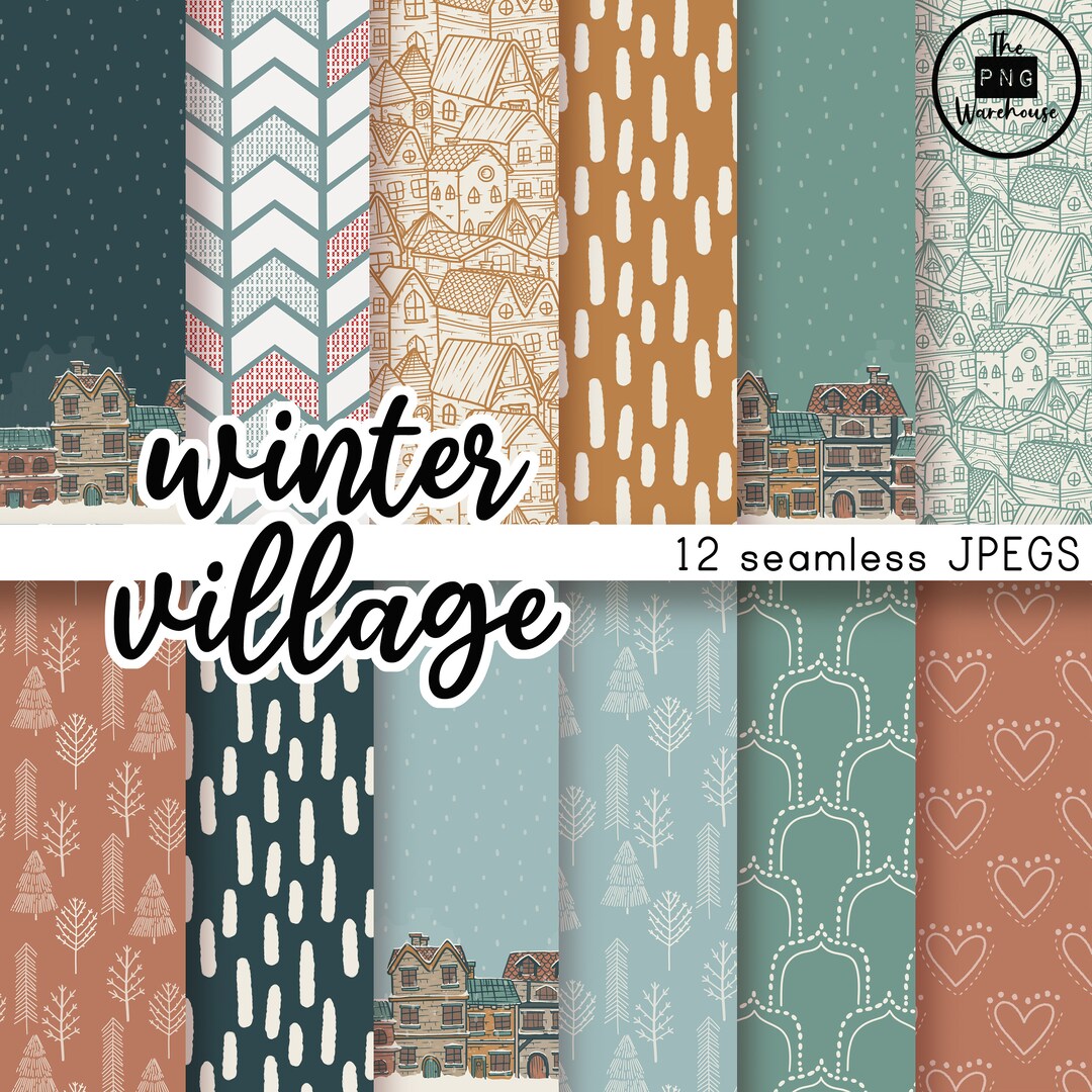 WINTER VILLAGE PATTERNS - Digital Paper Pack - 12 Jpegs - Instant ...
