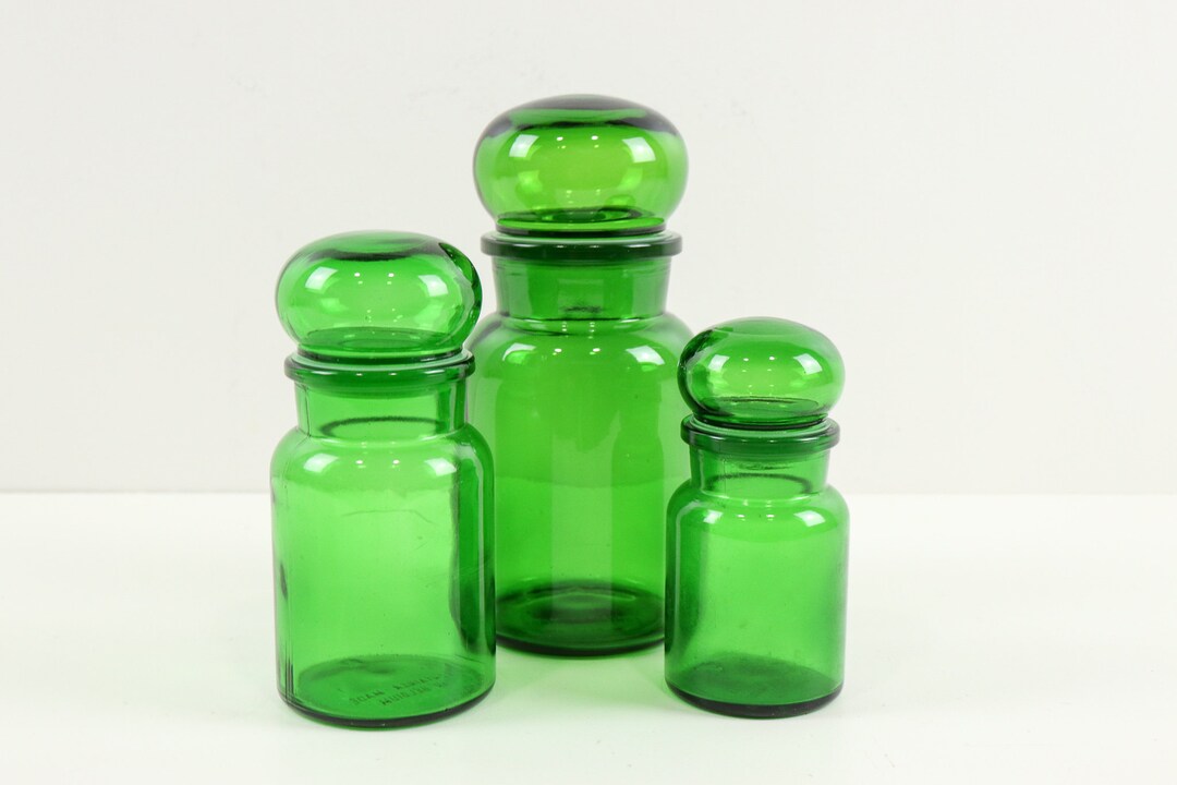 Set of 3 Green Apothecary Jars, Green Jars, Green Glass Belgian Jars - Etsy