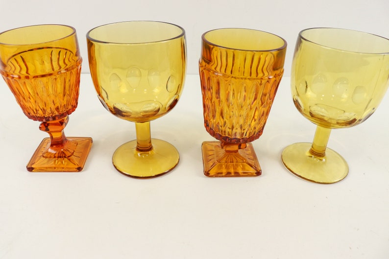 Amber Yellow Wine Goblets - Set of 4 Mismatched Boho Glasses - Etsy
