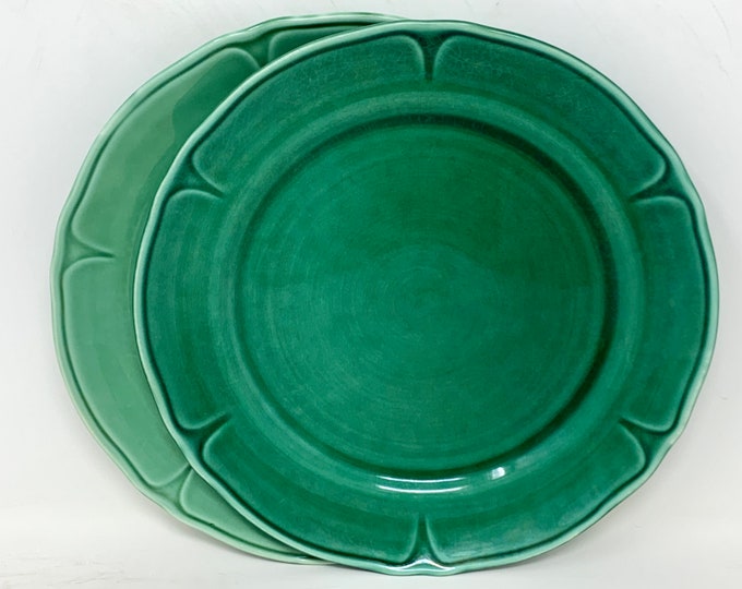 Set of 2 Green Majolica Dinner Plates, Vintage Green Plates, Mount ...