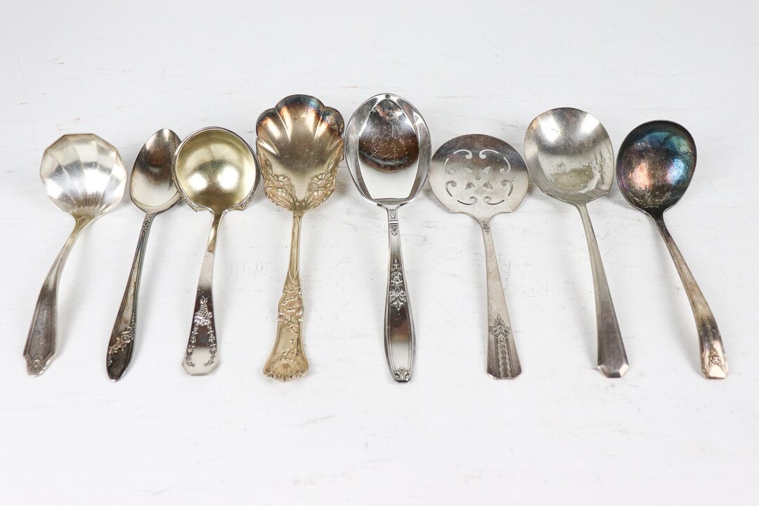 Set of 8 Vintage Silverplate Serving Utensils, Cottagecore Mismatched ...