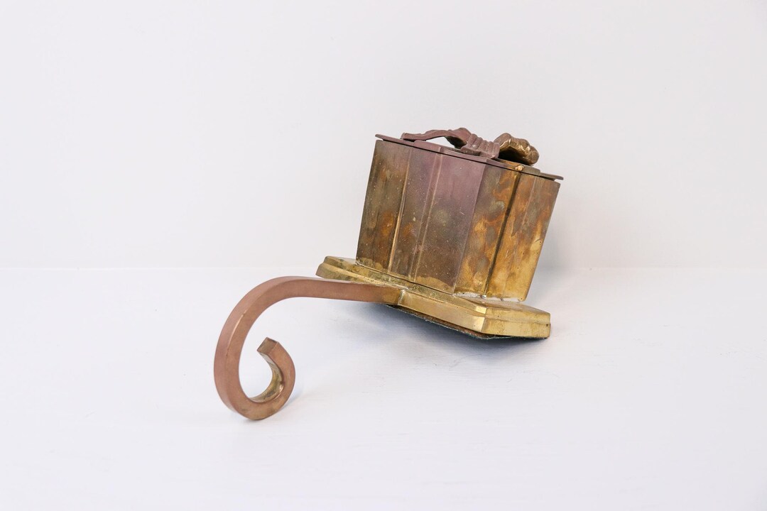 Heavy Brass Stocking Hook Gift Box With Lid, Long Arm Vintage Christmas ...