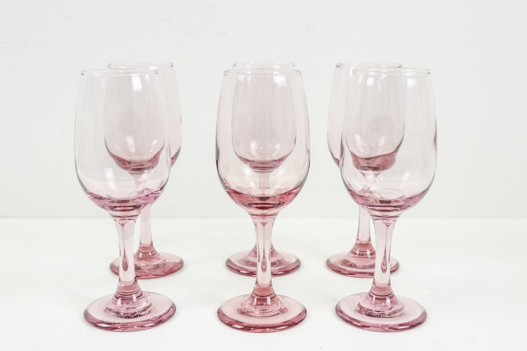 Set of 6 Vintage Pink Wine Glasses, Pink Glass Set, Pink Stemware - Etsy