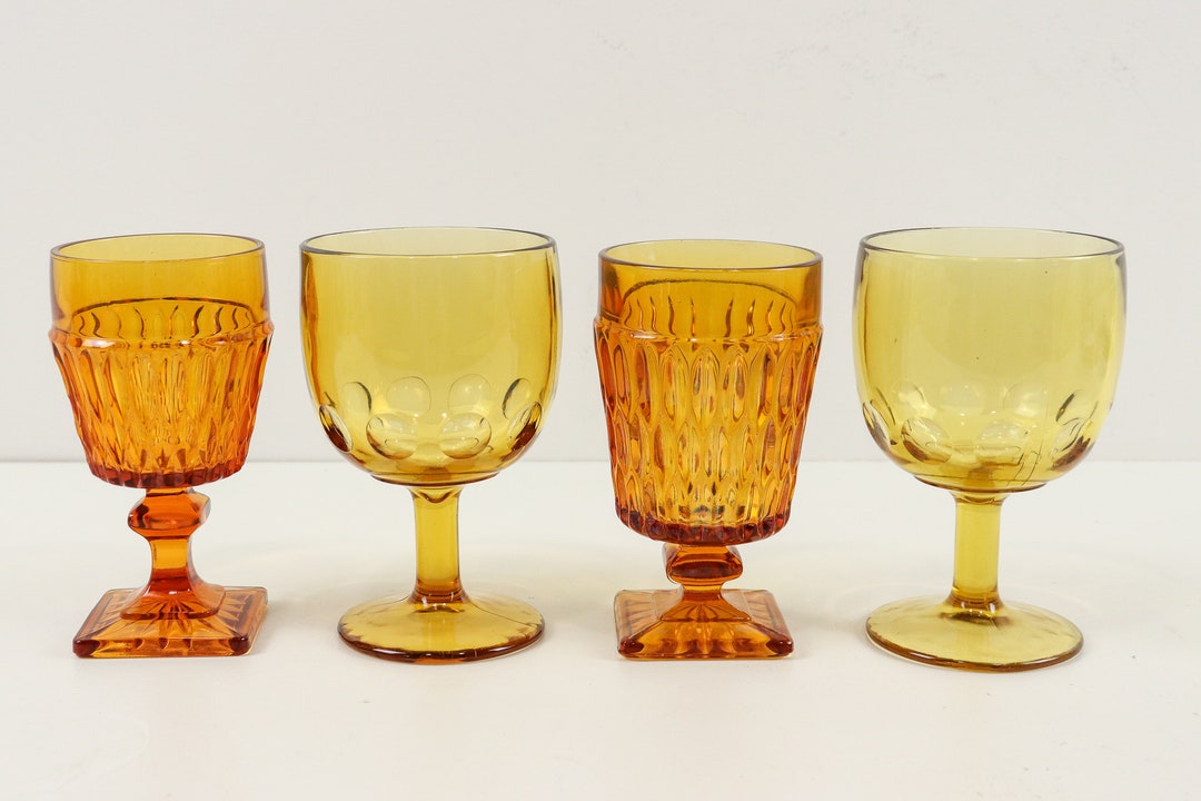 Amber Yellow Wine Goblets - Set of 4 Mismatched Boho Glasses - Etsy